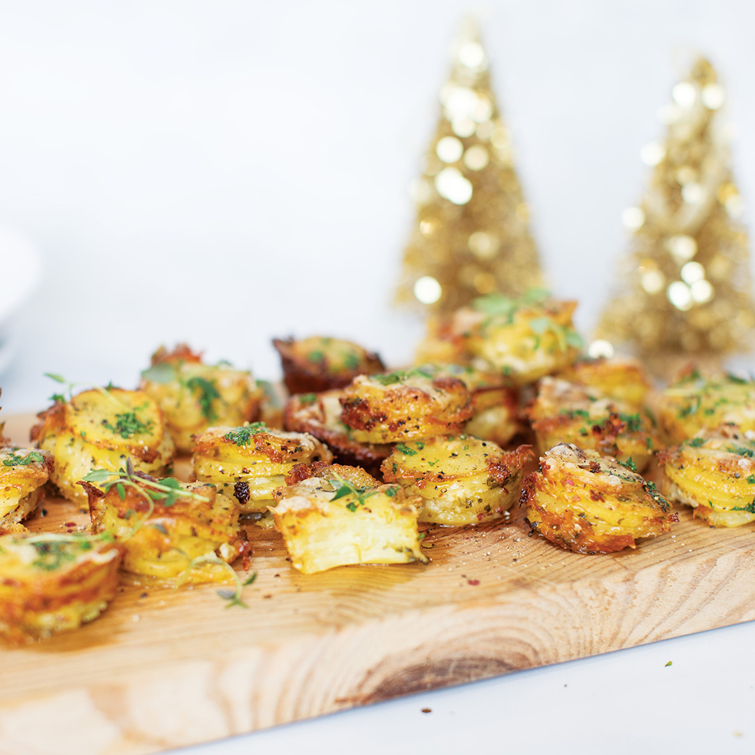 Christmas snack ideas bring so much joy - Cheesy Potato Stacks